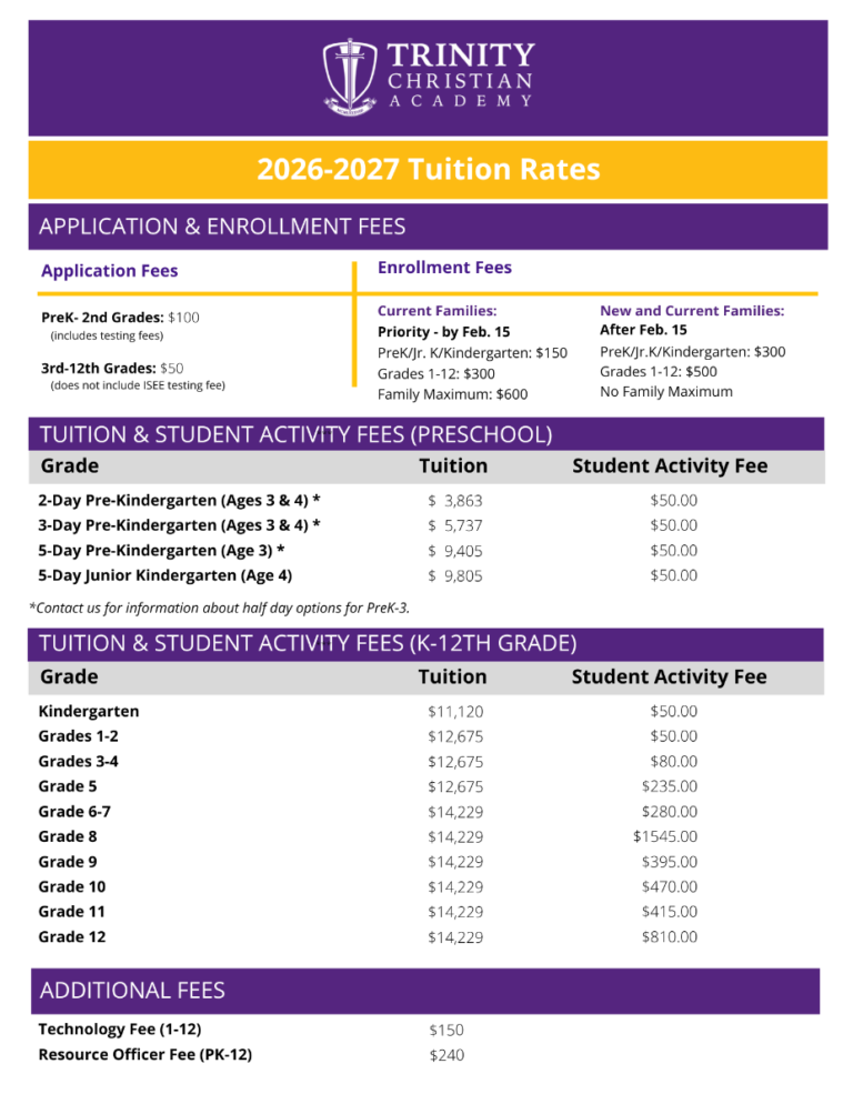 Tuition & Financial Aid | Trinity Christian Academy